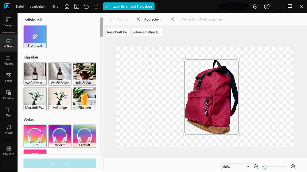 Produktfotos mit KI-Hintergrund oder weißem Hintergrund erstellen